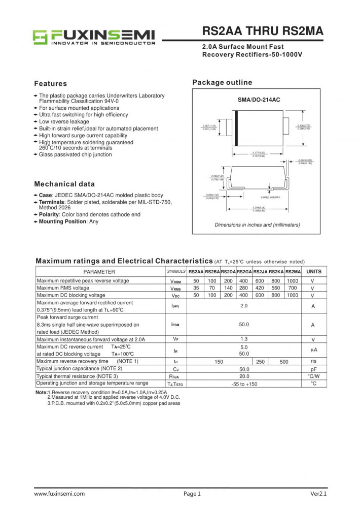 RS2MA datasheet page 1