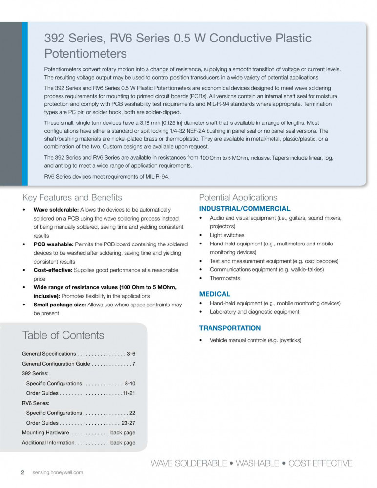 Honeywell 392 Series datasheet page 2