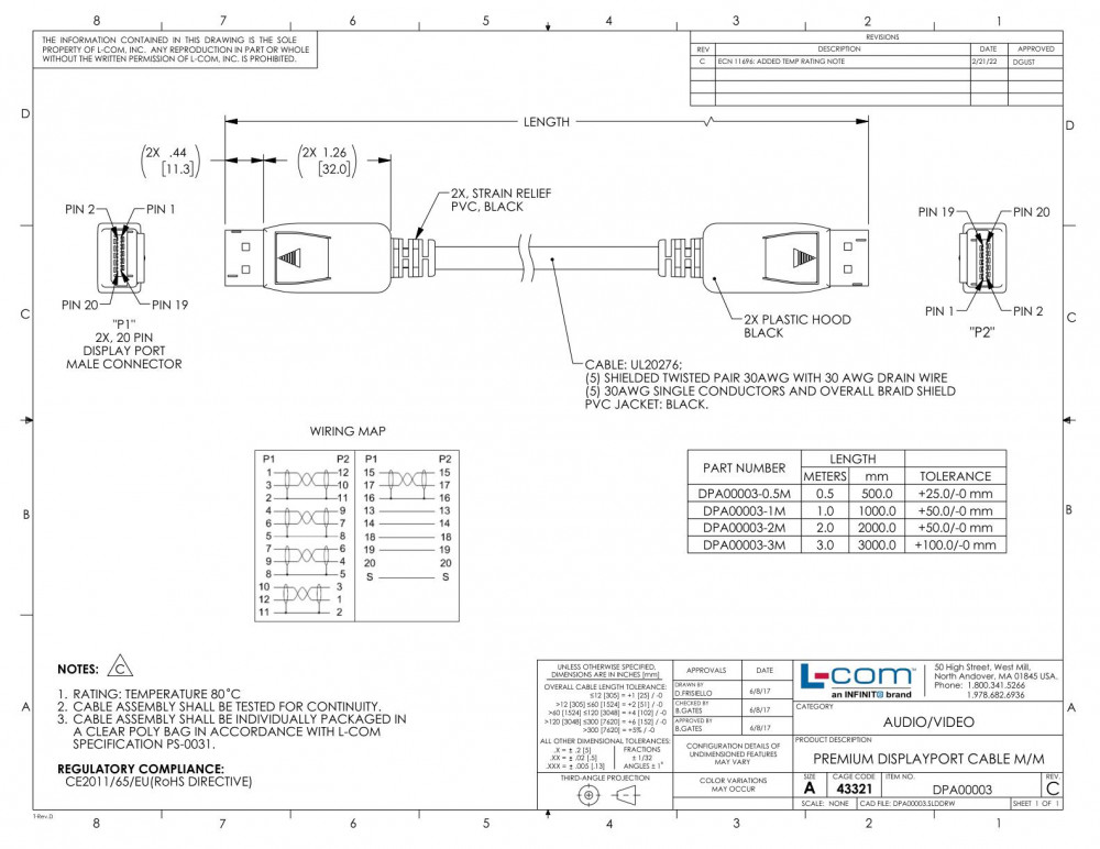 L-com DPA00003 product drawing