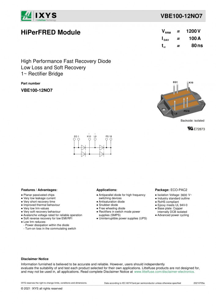 VBE100-12NO7 datasheet page 1