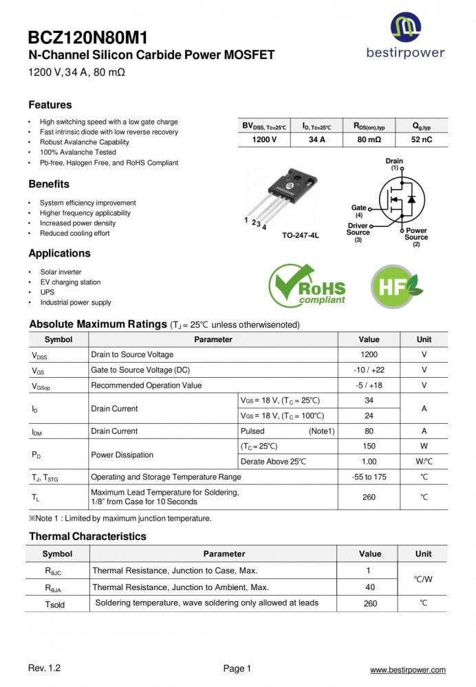BCZ120N80M1 datasheet page 1