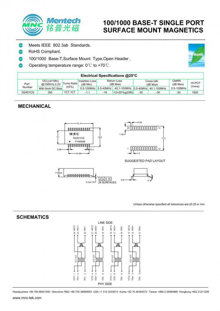 G2401CG technical datasheet page
