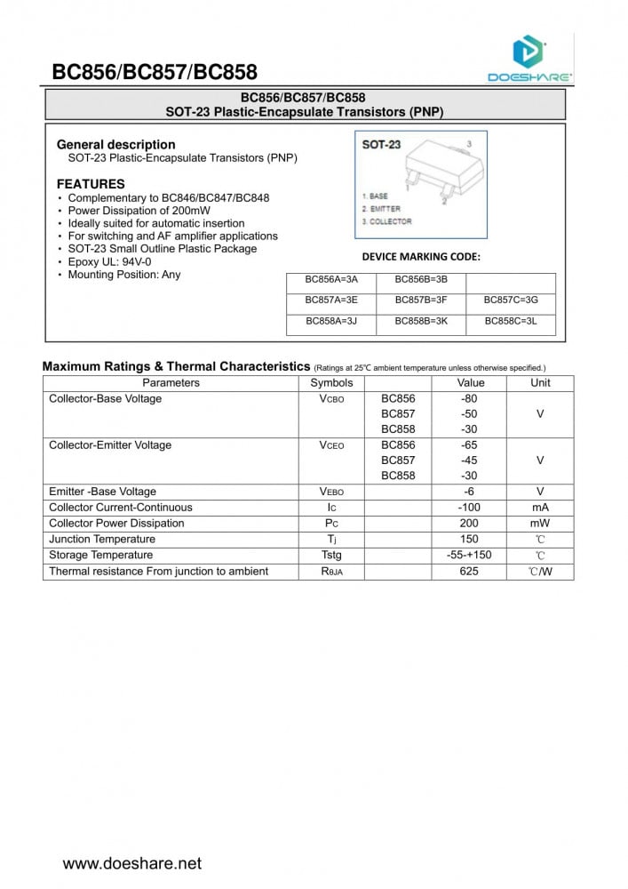 BC856B datasheet page 1