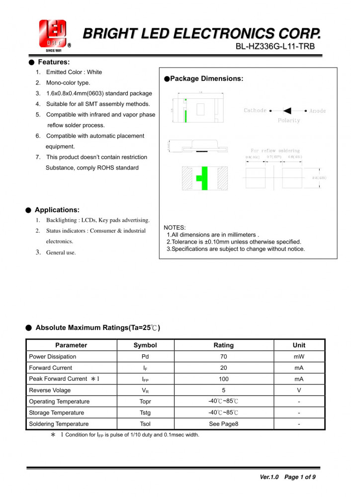 BL-HZ336G-L11-TRB datasheet page 1