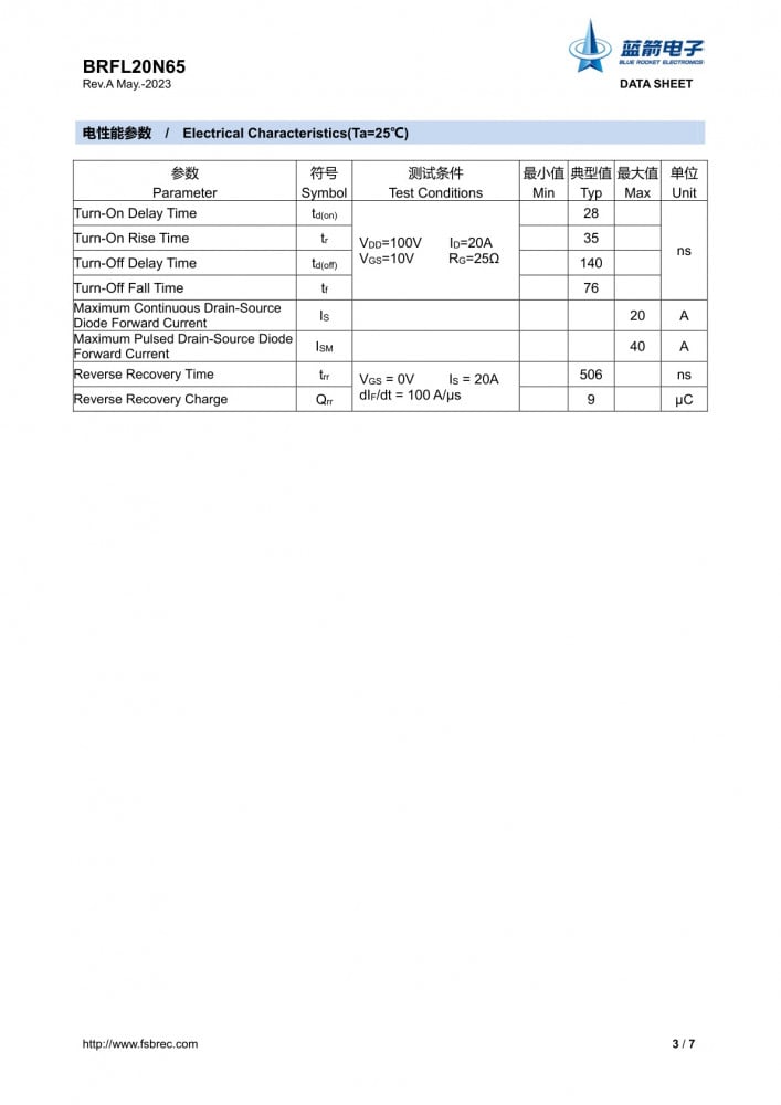 BRFL20N65 datasheet page 3