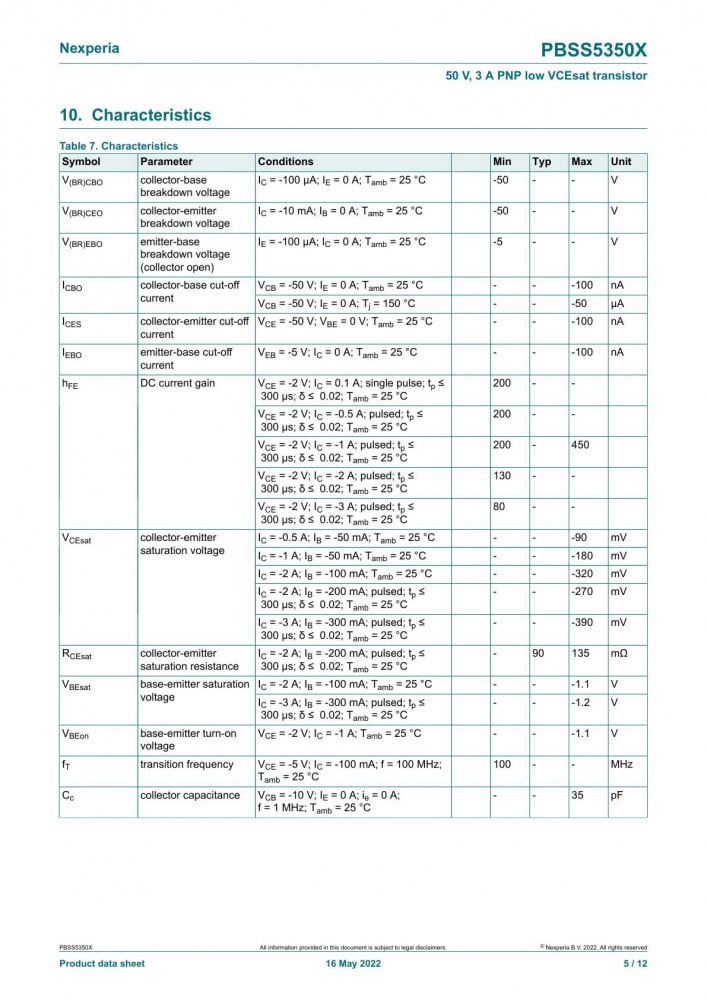 PBSS5350X datasheet page 5