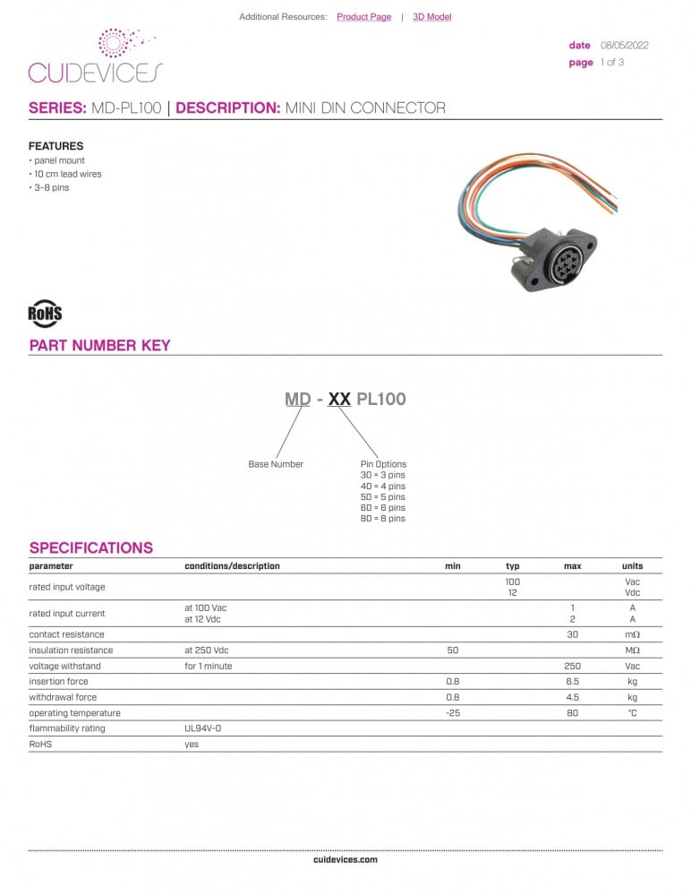 CUI MD-40PL100 datasheet page 1
