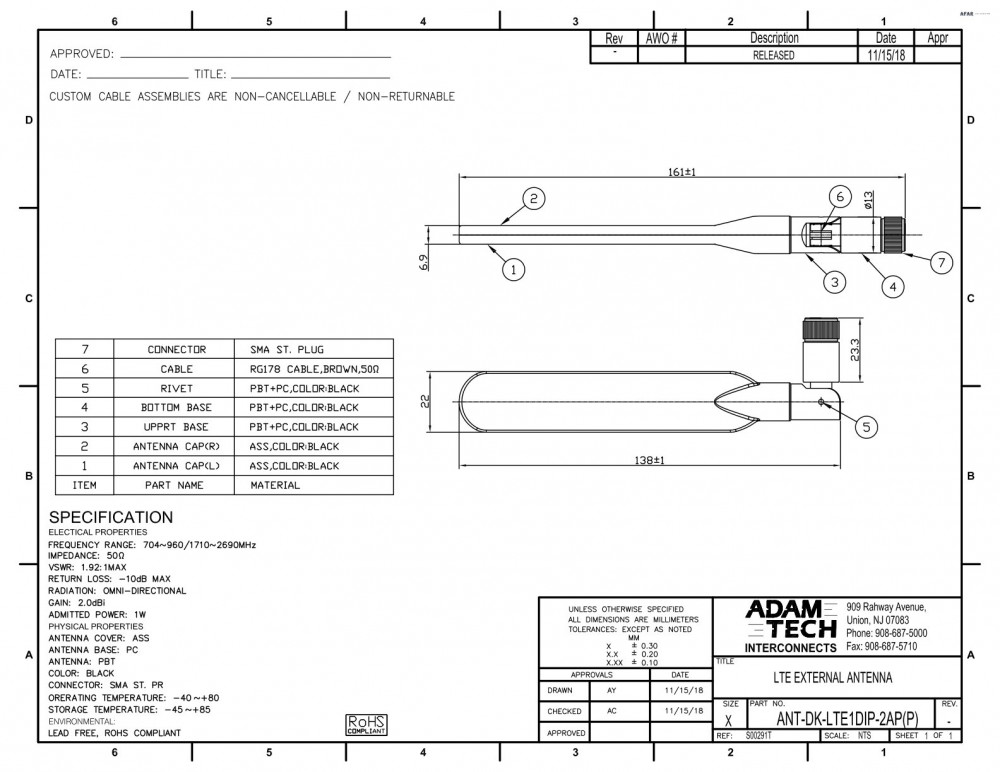 ADAM TECH ANT-DK-LTE1DIP-2AP(P) technical drawing
