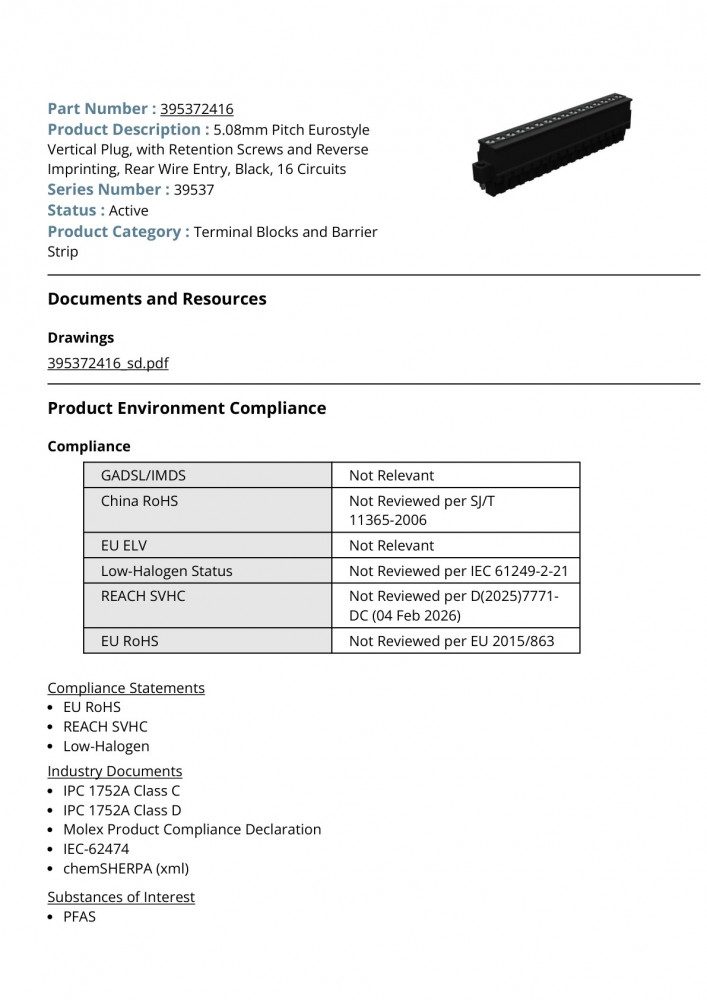 MOLEX 395372416 technical document page 1