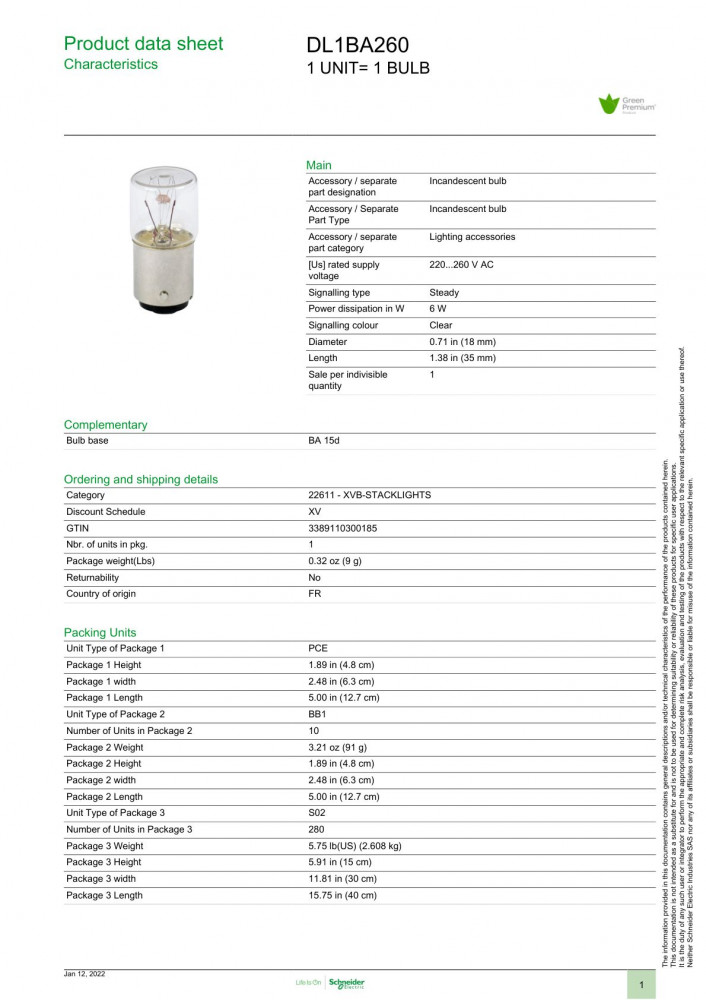 DL1BA260 technical document page 1