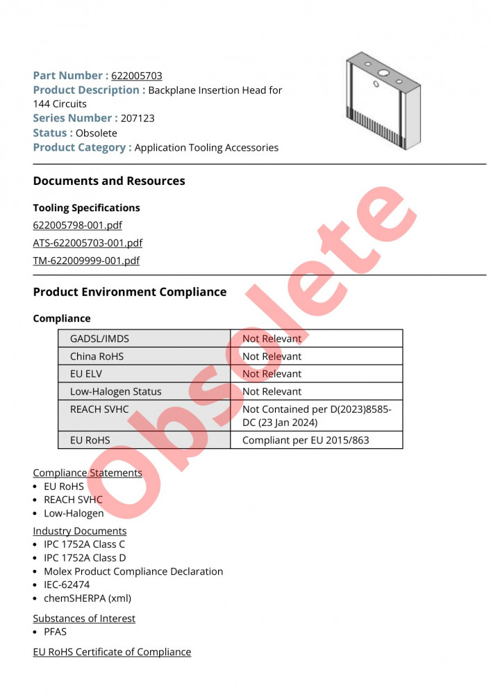 MOLEX 622005703 document image, page 1