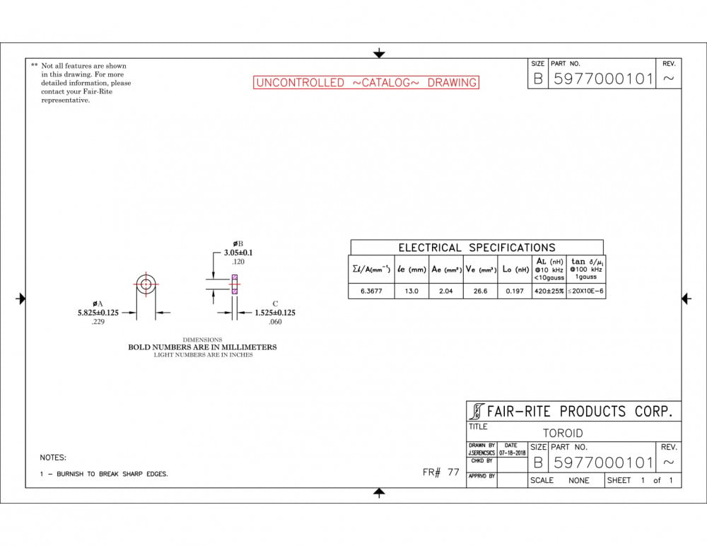 Fair-Rite 5977000101 technical document page