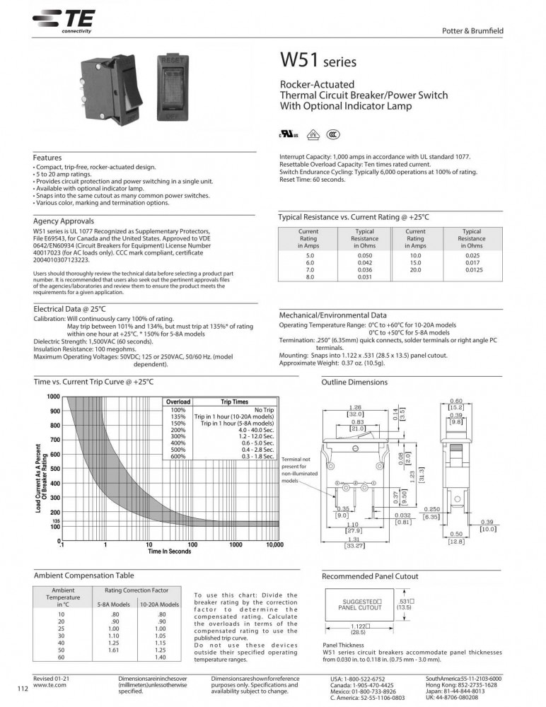TE Connectivity W51 series technical document page 1