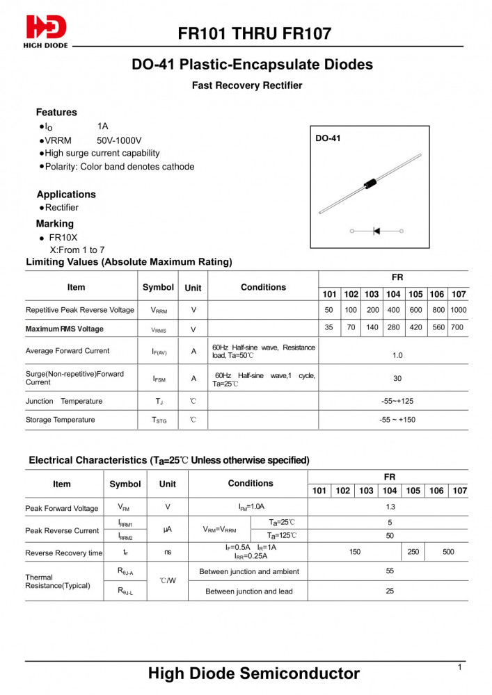 High Diode FR107 datasheet page 1