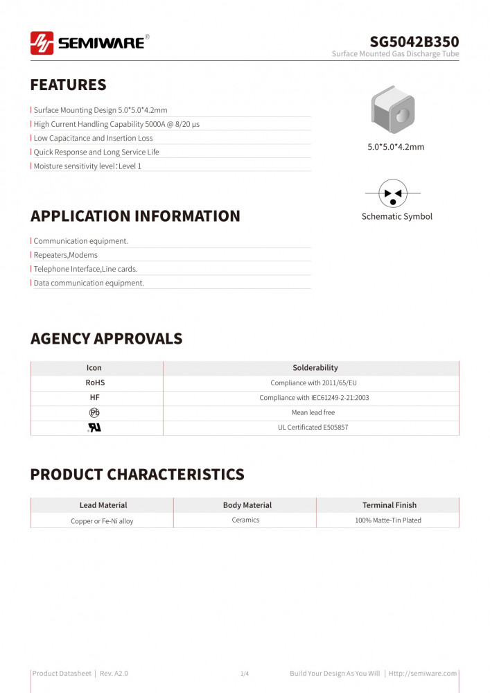 SEMIWARE SG5042B350 datasheet page 1
