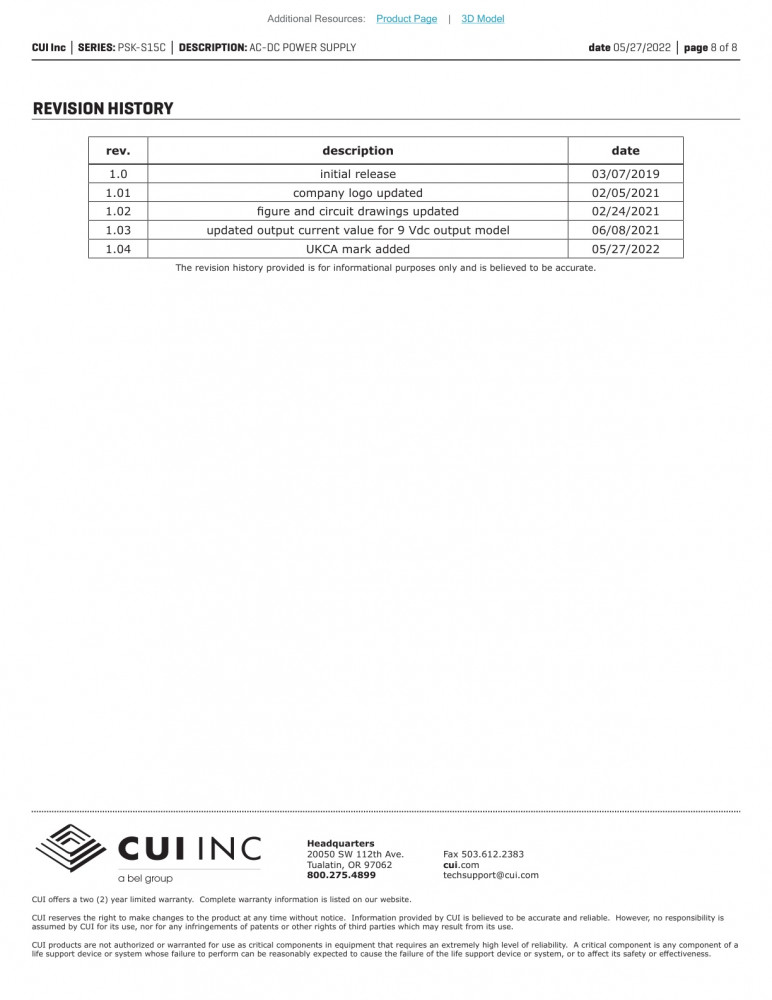 CUI PSK-S15C series datasheet page 8