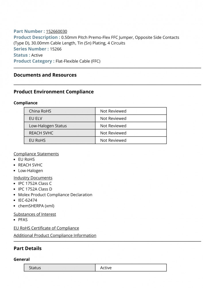 MOLEX 15266 family specification page 1