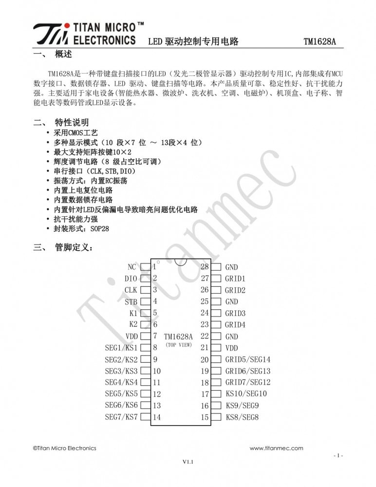 TM1628A document page 1