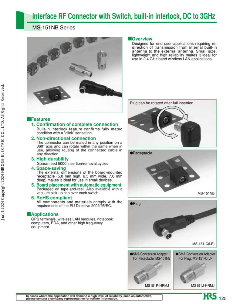 HRS MS-151NB series datasheet page 1