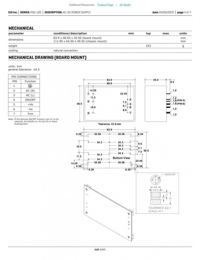 PSK-100 series datasheet page 4