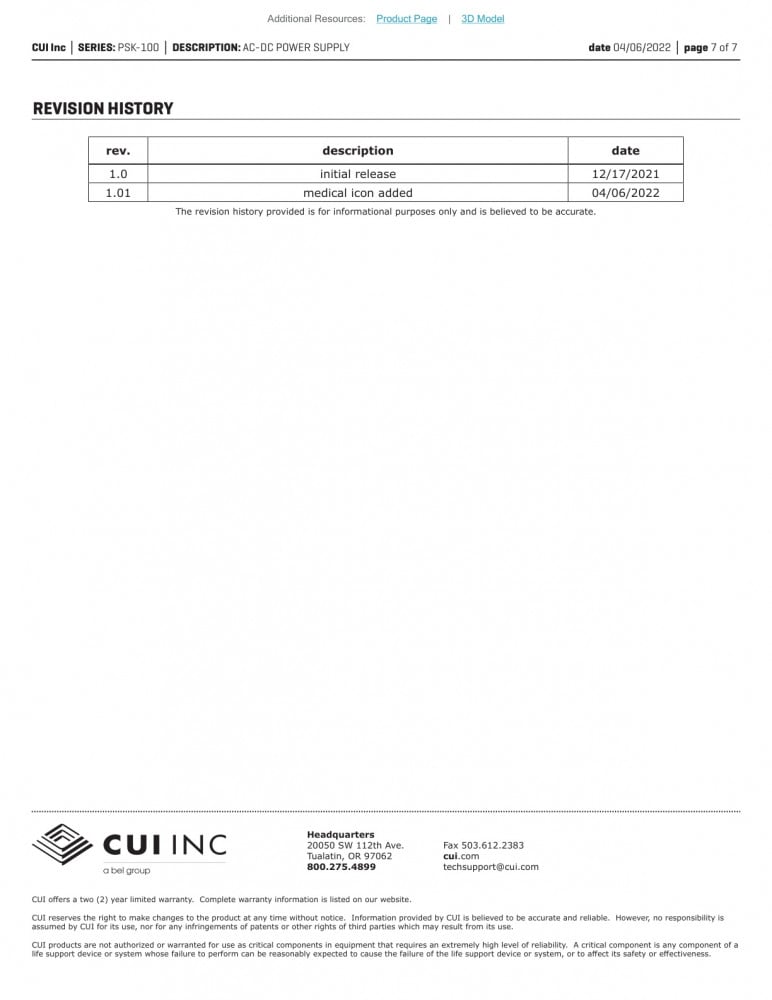 PSK-100 series datasheet page 7