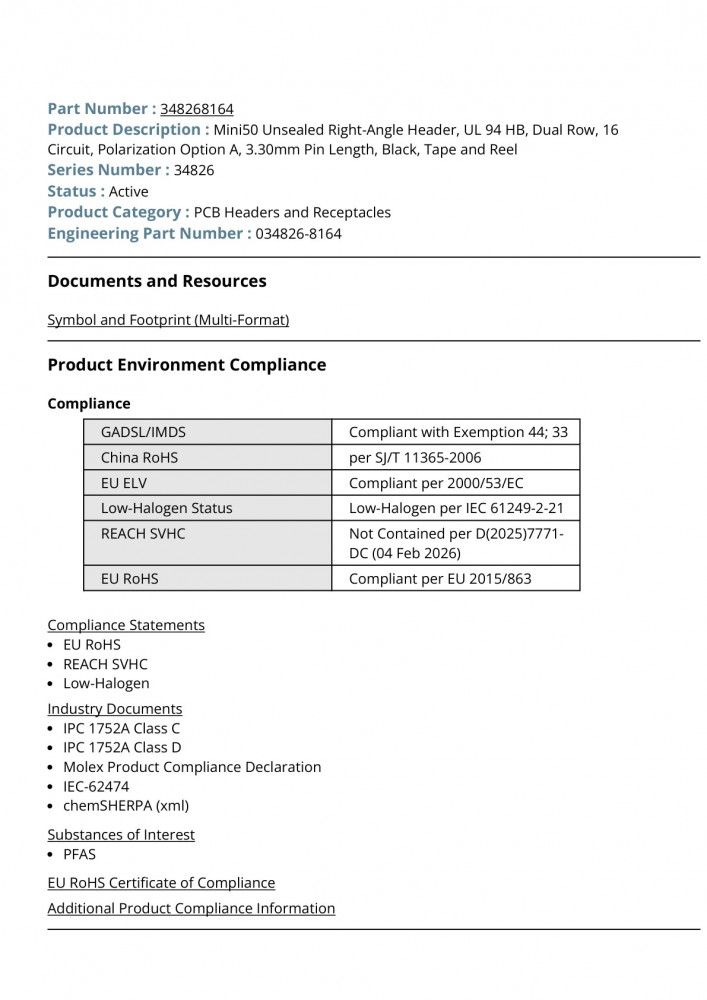MOLEX Mini50 348268164 technical document image 1
