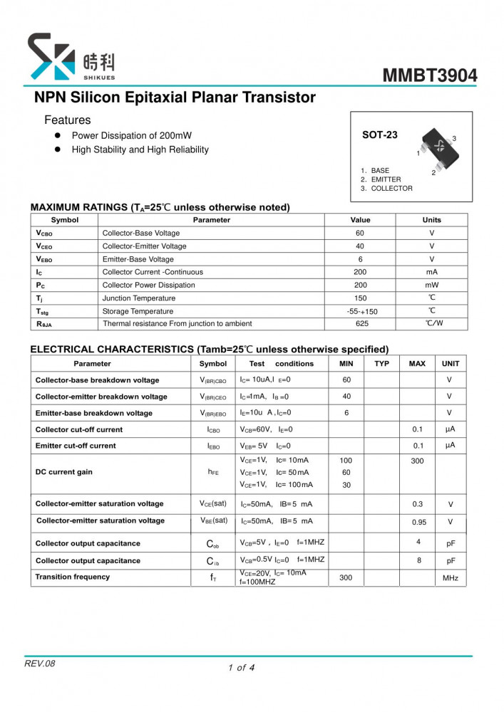 MMBT3904K datasheet page 1
