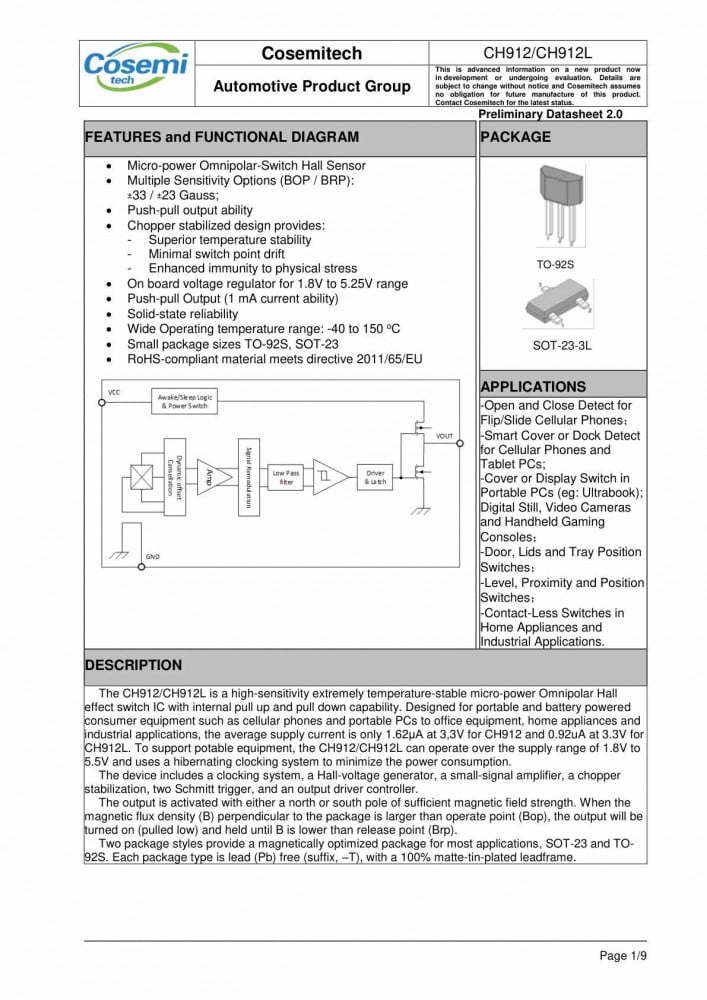 CH912TB datasheet page 1