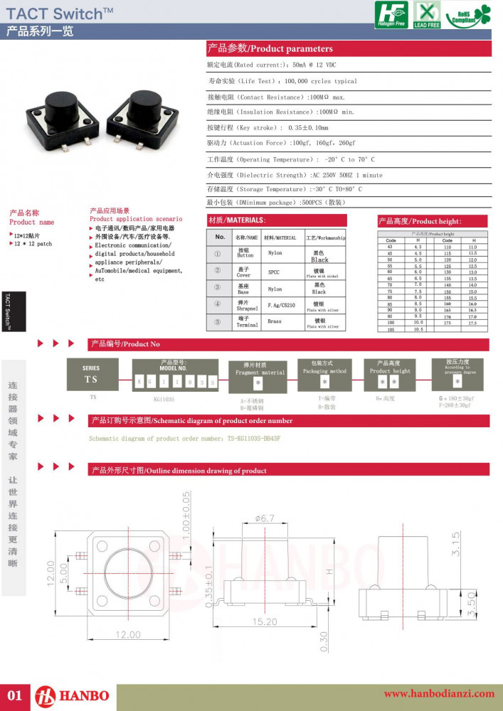 TS-KG1103S-BB110F product specification page 1