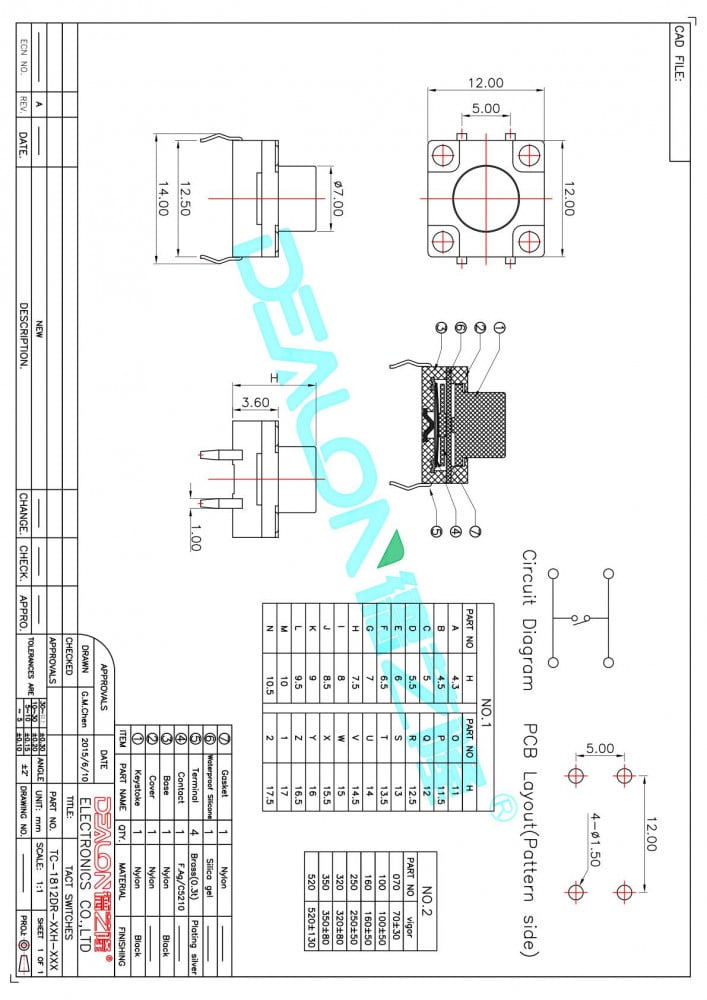 DEALON TC-1812DR-12.0H-250 technical document image