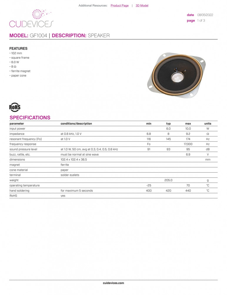CUI GF1004 datasheet page 1