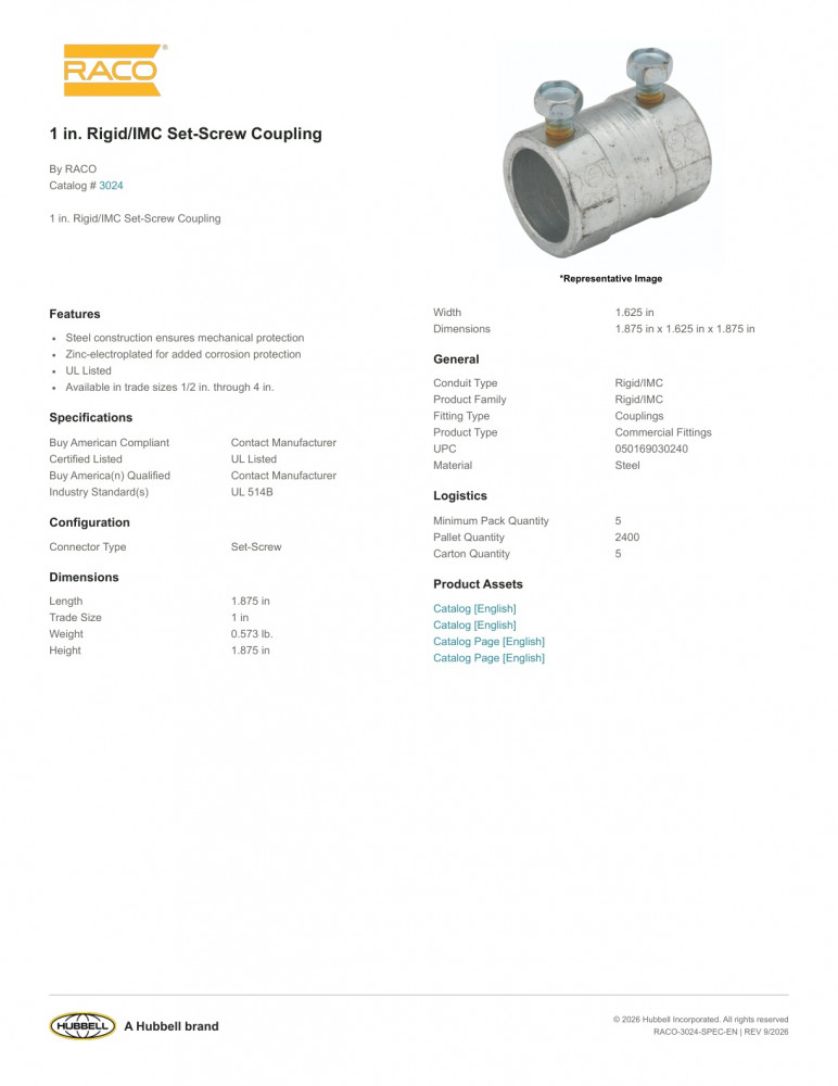 Catalog documentation image for RACO 3024 coupling