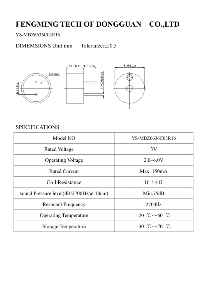 YS-MBZ6636C03R16 specification document page 2