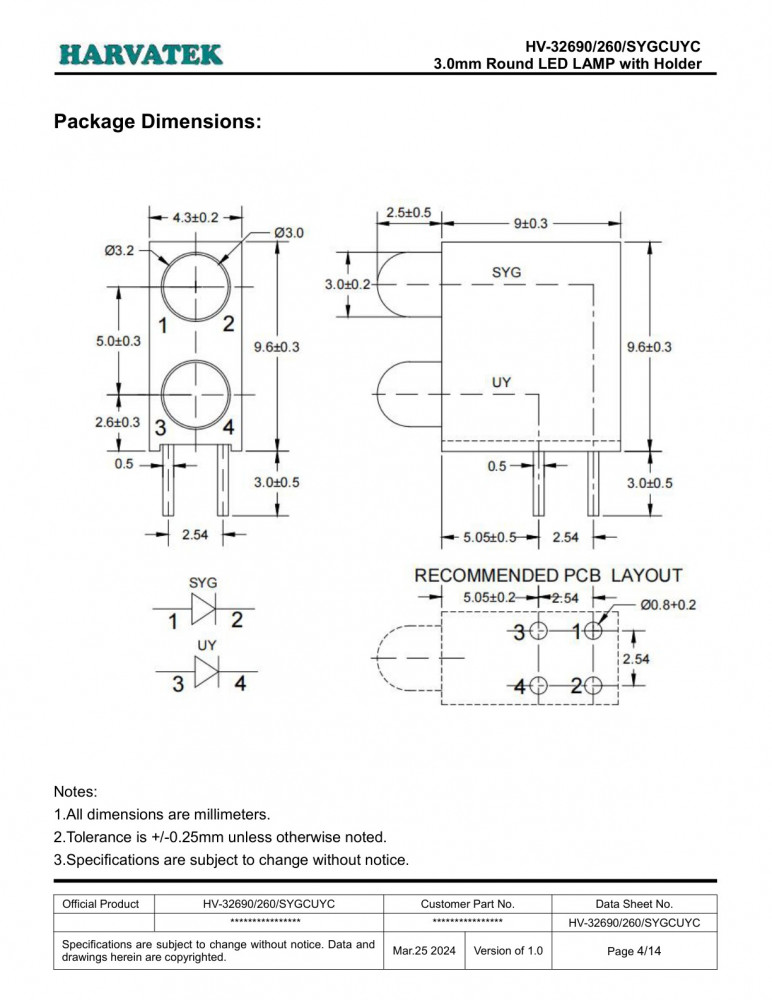 HV-32690/260/SYGCUYC datasheet page 4