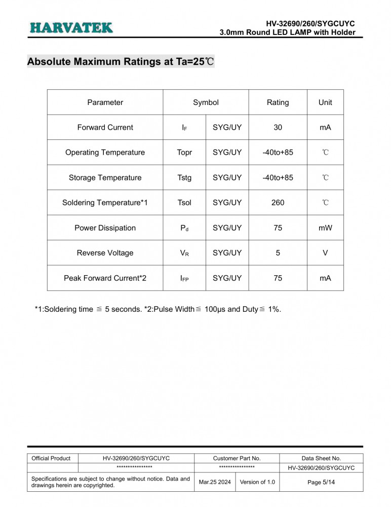 HV-32690/260/SYGCUYC datasheet page 5