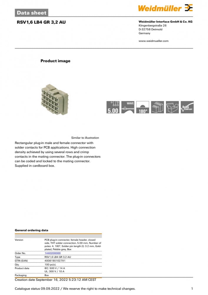 WEIDMULLER 1440200000 technical document page 1