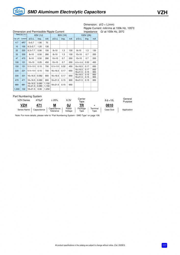Lelon VZH series datasheet page 3