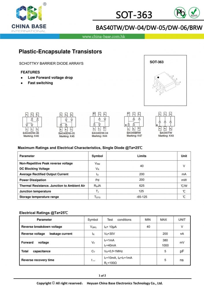 CBI BAS40DW-05 datasheet page 1