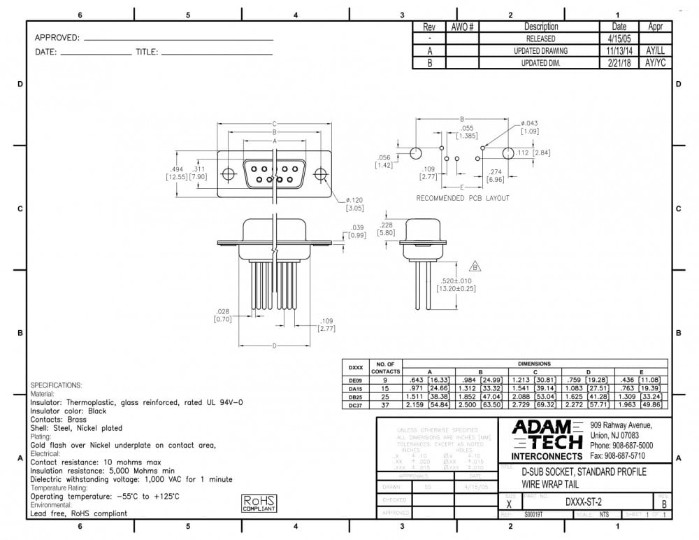 ADAM TECH DA15-ST-2 technical drawing preview