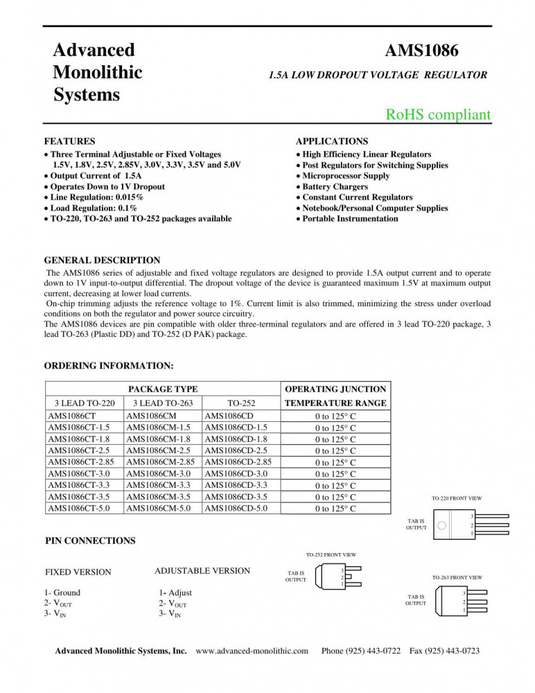 AMS1086 datasheet page 1