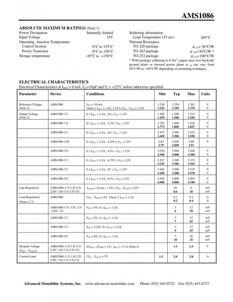 AMS1086 datasheet page 2