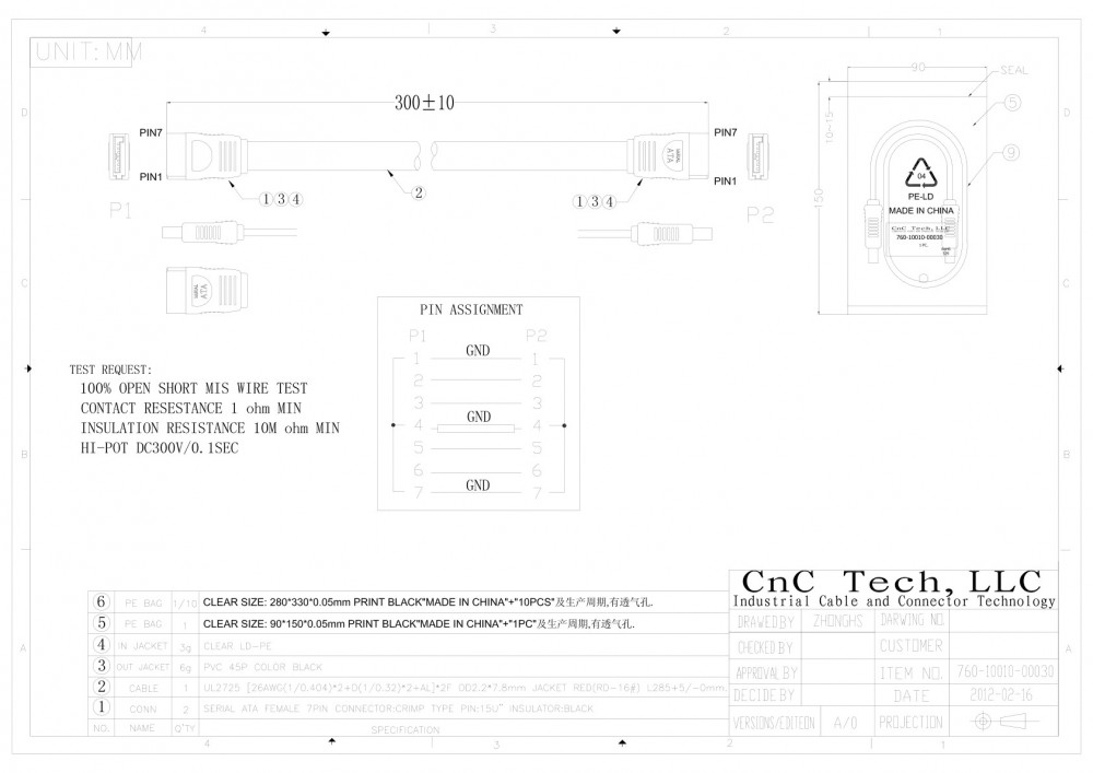 Product drawing for cable assembly 760-10010-00030