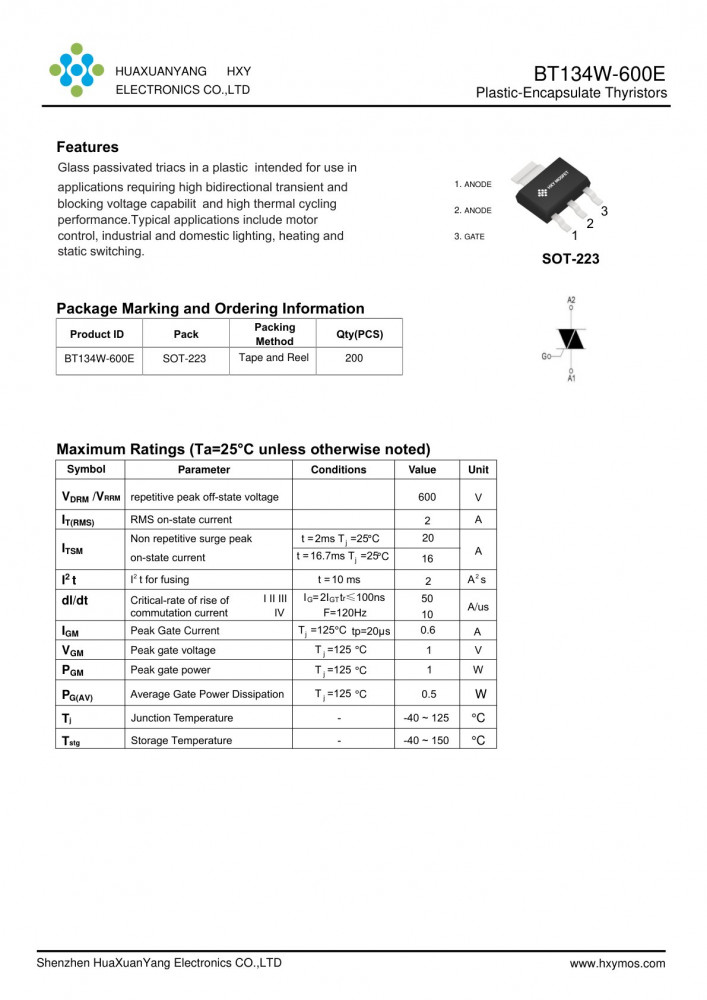 BT134W-600E datasheet page 1