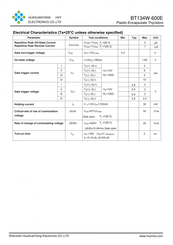 BT134W-600E datasheet page 2