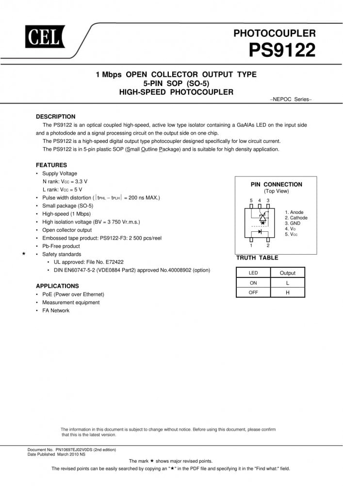 PS9122 datasheet page 1