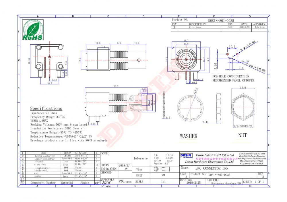 DOSIN-801-0035 BNC connector technical drawing