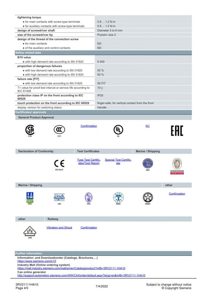 3RV21111HA10 datasheet page 4