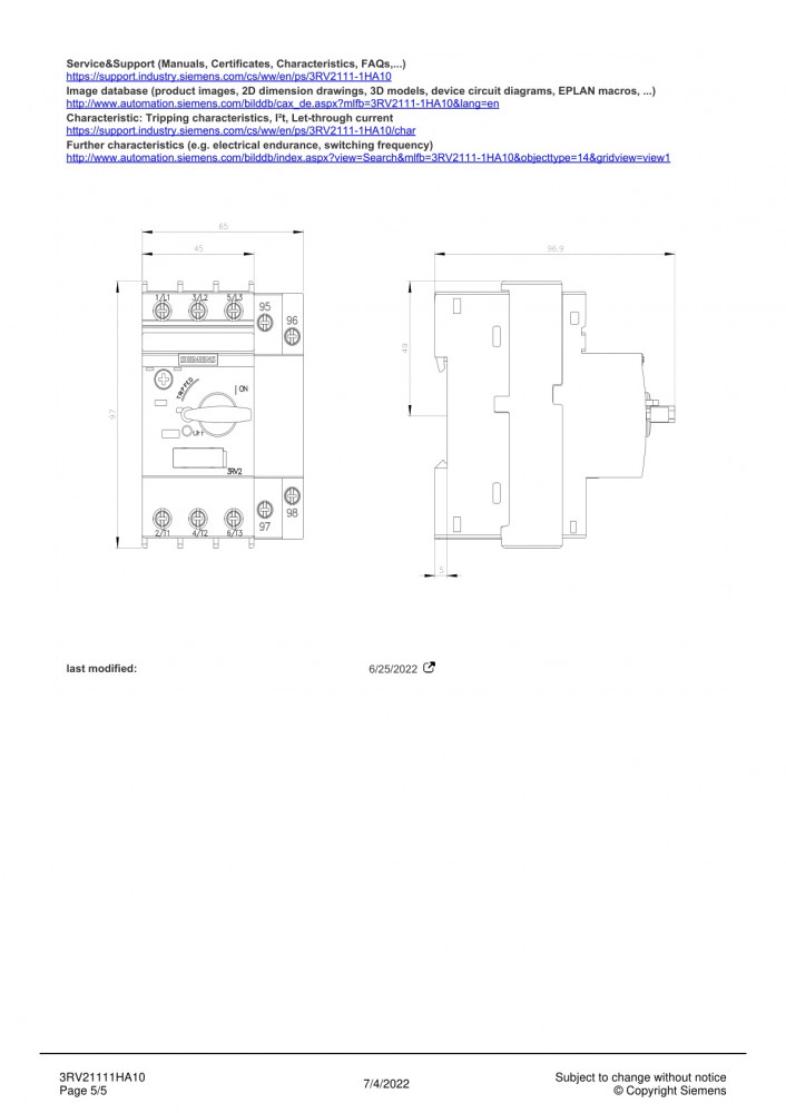 3RV21111HA10 datasheet page 5