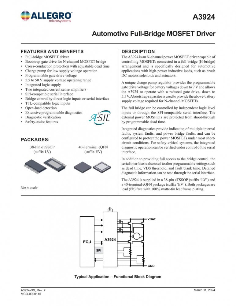 A3924 datasheet page 1