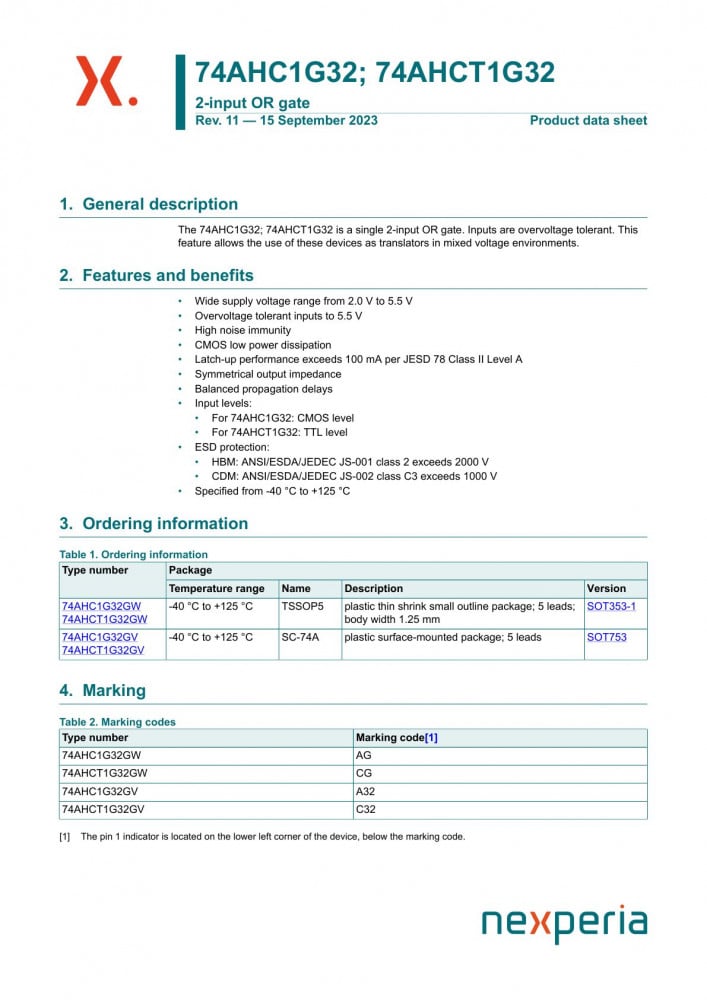 74AHCT1G32 datasheet page 1